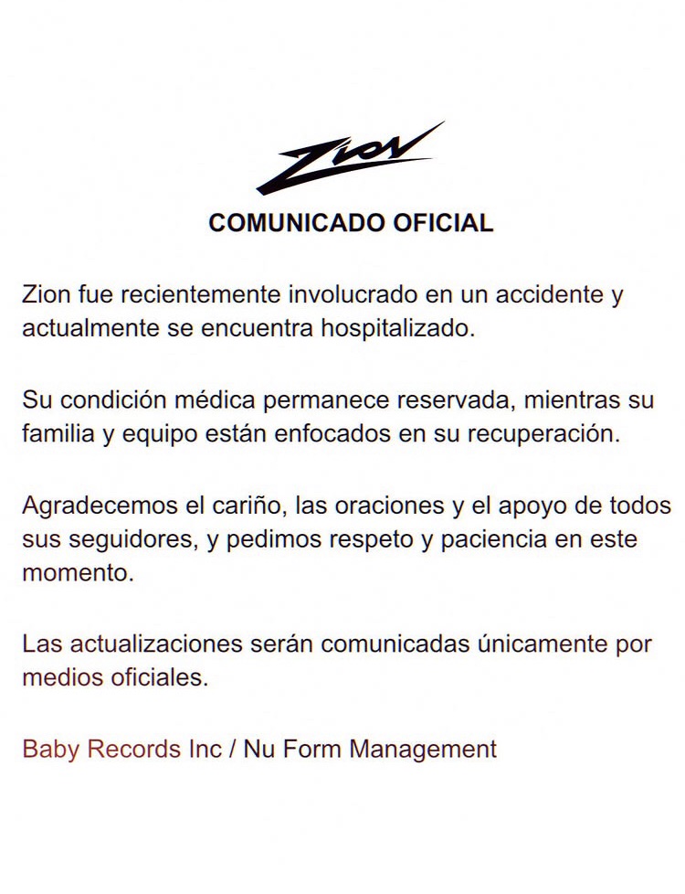 Hospitalizan al cantante Zion tras sufrir un accidente en Puerto Rico ...